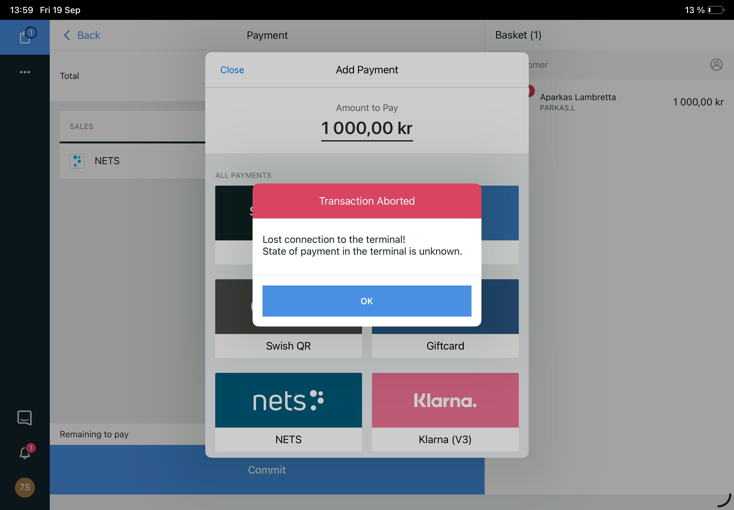 Nets - Reconnect terminal to an ongoing transaction – Sitoo Support